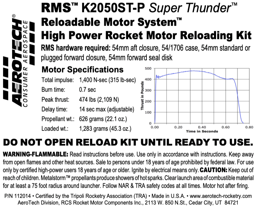 Aerotech K2050ST-14A Super Blue Thunder – BuyRocketMotors.com